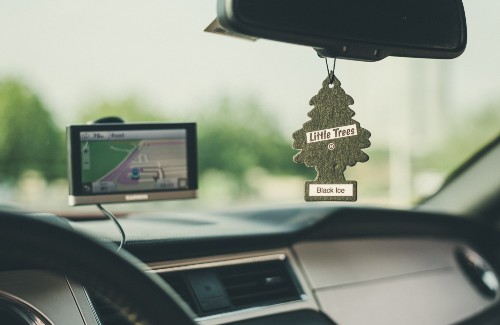 interior-of-car-pine-tree-car-air-freshener-hanging-from-rearview ...