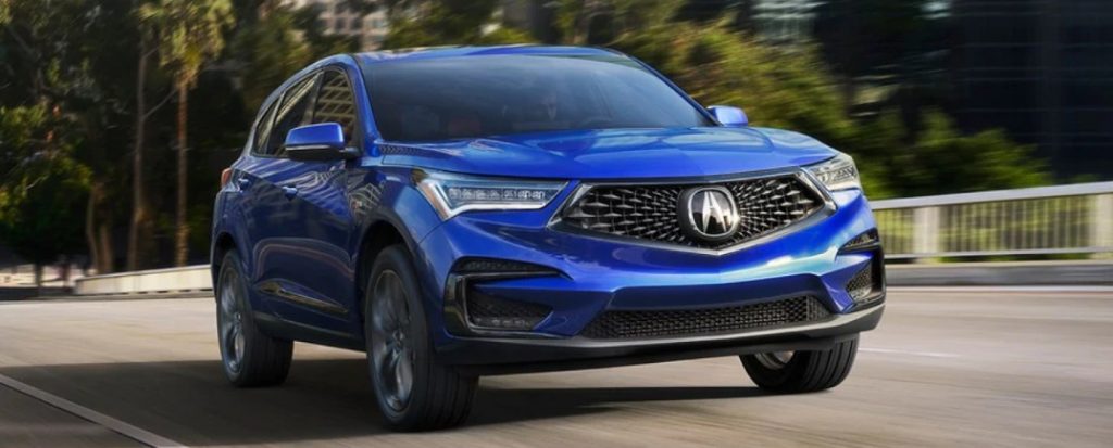 Passengers-side-front-angle-view-of-blue-2021-Acura-RDX_o - Acura of Maui