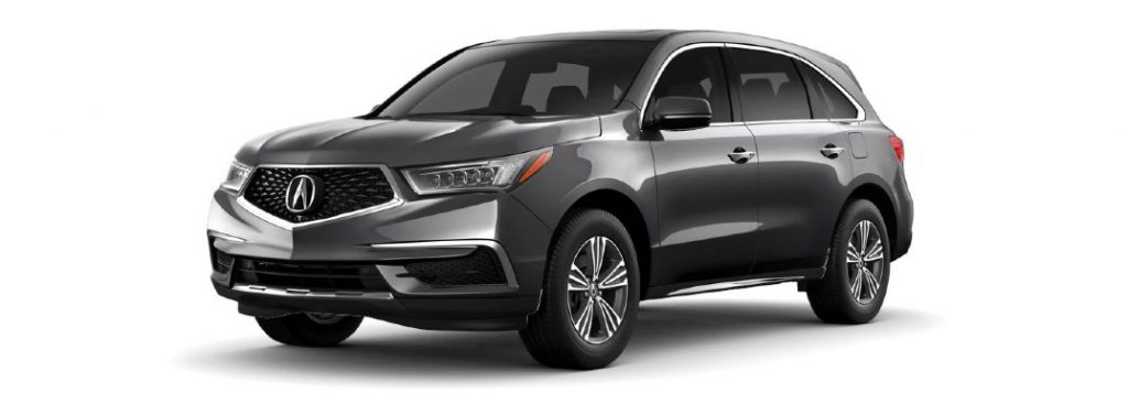 Front driver angle of a grey 2020 Acura MDX